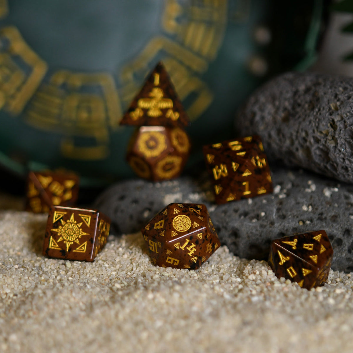 Misty Mountain Gaming's Aztec Mahogany Obsidian Stone Dice Set - Dice ...