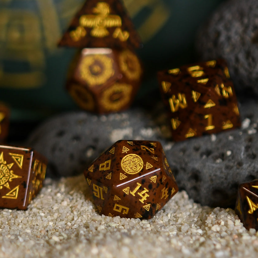 Misty Mountain Gaming's Aztec Mahogany Obsidian Stone Dice Set - Dice ...